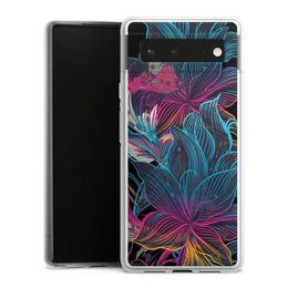 DeinDesign Handyhülle Neon Blumen bunt Neon Flower Power, Google Pixel 6 Silikon Hülle Bumper Case Handy Schutzhülle, weiß