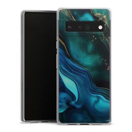 DeinDesign Handyhülle Farbverlauf Marmor Art Blue Gold Ink, Google Pixel 6 Pro Silikon Hülle Bumper Case Handy Schutzhülle, weiß