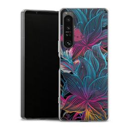 DeinDesign Handyhülle Neon Blumen bunt Neon Flower Power, Sony Xperia 1 IV Silikon Hülle Bumper Case Handy Schutzhülle, weiß