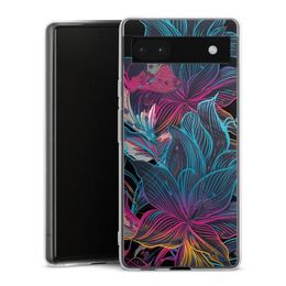 DeinDesign Handyhülle Neon Blumen bunt Neon Flower Power, Google Pixel 6a Silikon Hülle Bumper Case Handy Schutzhülle, weiß