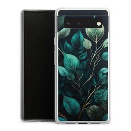 DeinDesign Handyhülle Eukalyptus Blätter schwarz Eucalyptus Dark Background, Google Pixel 6 Silikon Hülle Bumper Case Handy Schutzhülle, weiß