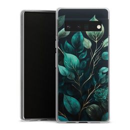 DeinDesign Handyhülle Eukalyptus Blätter schwarz Eucalyptus Dark Background, Google Pixel 6 Pro Silikon Hülle Bumper Case Handy Schutzhülle, weiß