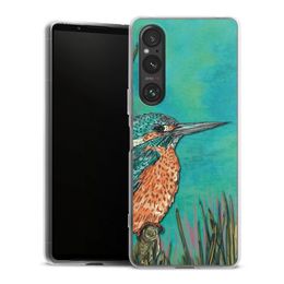 DeinDesign Handyhülle Tiere Vogel Malerei Kingfisher, Sony Xperia 1 V Silikon Hülle Bumper Case Handy Schutzhülle, weiß