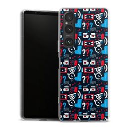 DeinDesign Handyhülle Die drei Fragezeichen Muster Offizielles Lizenzprodukt, Sony Xperia 1 V Silikon Hülle Bumper Case Handy Schutzhülle, weiß