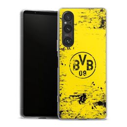 DeinDesign Handyhülle Borussia Dortmund Offizielles Lizenzprodukt BVB BVB Destroyed Look, Sony Xperia 1 V Silikon Hülle Bumper Case Handy Schutzhülle