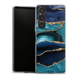 DeinDesign Handyhülle Marmor Trends Glitzer Look, Sony Xperia 1 V Silikon Hülle Bumper Case Handy Schutzhülle, weiß