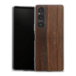 DeinDesign Handyhülle Nussbaum Holzoptik Holz Nußbaum Holzlook, Sony Xperia 1 V Silikon Hülle Bumper Case Handy Schutzhülle, weiß