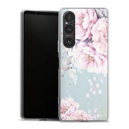 DeinDesign Handyhülle Blume Pastell Wasserfarbe Watercolour Flower, Sony Xperia 1 V Silikon Hülle Bumper Case Handy Schutzhülle, weiß