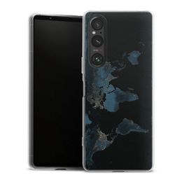 DeinDesign Handyhülle Weltkarte Landkarte Nacht Nightlight Worldmap, Sony Xperia 1 V Silikon Hülle Bumper Case Handy Schutzhülle, weiß