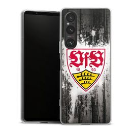 DeinDesign Handyhülle VfB Stuttgart Offizielles Lizenzprodukt VfB Stuttgart Splash, Sony Xperia 1 V Silikon Hülle Bumper Case Handy Schutzhülle, weiß