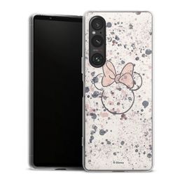DeinDesign Handyhülle Wasserfarbe Minnie Mouse Disney Minnie Mouse Splash, Sony Xperia 1 V Silikon Hülle Bumper Case Handy Schutzhülle, weiß