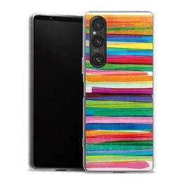 DeinDesign Handyhülle Streifen Wasserfarbe bunt Colorful Stripes1, Sony Xperia 1 V Silikon Hülle Bumper Case Handy Schutzhülle, weiß