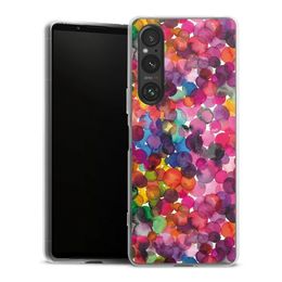 DeinDesign Handyhülle bunt Punkte Wasserfarbe Overlapped Watercolor Dots, Sony Xperia 1 V Silikon Hülle Bumper Case Handy Schutzhülle, weiß