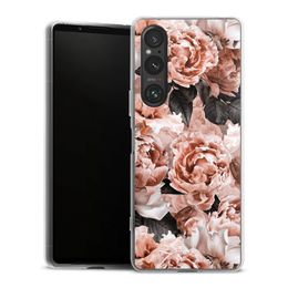 DeinDesign Handyhülle Vintage Blume Rose Vintage Flower Wallpaper, Sony Xperia 1 V Silikon Hülle Bumper Case Handy Schutzhülle, weiß
