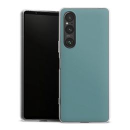 DeinDesign Handyhülle Art Blau einfarbig Petrol, Sony Xperia 1 V Silikon Hülle Bumper Case Handy Schutzhülle, weiß