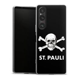 DeinDesign Handyhülle FC St. Pauli Totenkopf Offizielles Lizenzprodukt, Sony Xperia 1 V Silikon Hülle Bumper Case Handy Schutzhülle, weiß