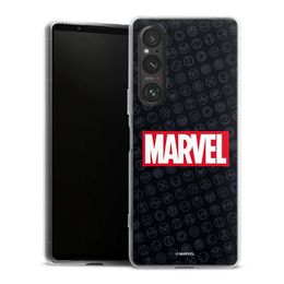 DeinDesign Handyhülle Marvel Comic Logo Marvel Logo Black Red, Sony Xperia 1 V Silikon Hülle Bumper Case Handy Schutzhülle, weiß