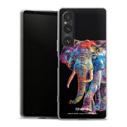 DeinDesign Handyhülle Elefant Tiere Design Elephant Art By P.D. Moreno, Sony Xperia 1 V Silikon Hülle Bumper Case Handy Schutzhülle, weiß