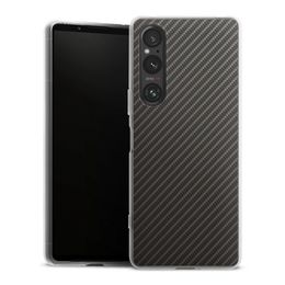 DeinDesign Handyhülle Metallic Look Muster Carbon Carbon, Sony Xperia 1 V Silikon Hülle Bumper Case Handy Schutzhülle, weiß