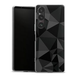 DeinDesign Handyhülle Geometric Muster Abstrakt Polygon Pattern Black, Sony Xperia 1 V Silikon Hülle Bumper Case Handy Schutzhülle, weiß