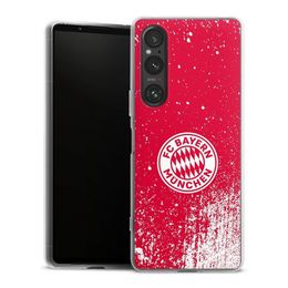 DeinDesign Handyhülle FC Bayern München Offizielles Lizenzprodukt FCB Splatter Rot - FCB, Sony Xperia 1 V Silikon Hülle Bumper Case Handy Schutzhülle