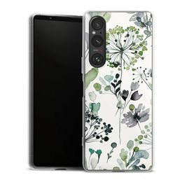 DeinDesign Handyhülle Eukalyptus Wasserfarbe Blumen Wild Grasses Eucalyptus, Sony Xperia 1 V Silikon Hülle Bumper Case Handy Schutzhülle, weiß