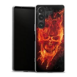 DeinDesign Handyhülle Totenkopf Feuer Schädel Burning Skull, Sony Xperia 1 V Silikon Hülle Bumper Case Handy Schutzhülle, weiß