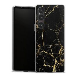DeinDesign Handyhülle Marmor schwarz Muster BlackGoldMarble Look, Sony Xperia 1 V Silikon Hülle Bumper Case Handy Schutzhülle, weiß