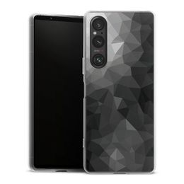 DeinDesign Handyhülle Mosaik Muster Tarnmuster Polygonal Mosaic Schwarz/Weiß, Sony Xperia 1 V Silikon Hülle Bumper Case Handy Schutzhülle