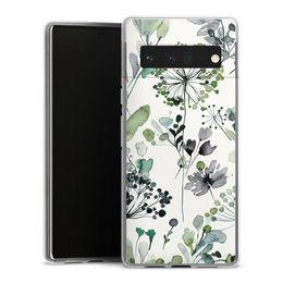 DeinDesign Handyhülle Eukalyptus Wasserfarbe Blumen Wild Grasses Eucalyptus, Google Pixel 6 Pro Silikon Hülle Bumper Case Handy Schutzhülle, weiß