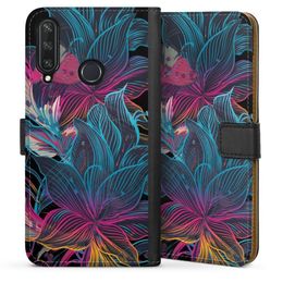 DeinDesign Handyhülle Neon Blumen bunt Neon Flower Power, Huawei Y6p Hülle Handy Flip Case Wallet Cover Handytasche Leder, schwarz