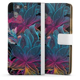 DeinDesign Handyhülle Neon Blumen bunt Neon Flower Power, Huawei P10 Hülle Handy Flip Case Wallet Cover Handytasche Leder, weiß