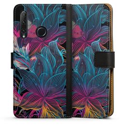 DeinDesign Handyhülle Neon Blumen bunt Neon Flower Power, Huawei Honor 20 Lite Hülle Handy Flip Case Wallet Cover, schwarz