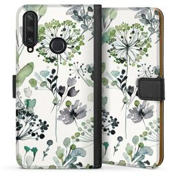 DeinDesign Handyhülle Eukalyptus Wasserfarbe Blumen Wild Grasses Eucalyptus, Huawei Y6p Hülle Handy Flip Case Wallet Cover Handytasche Leder, schwarz