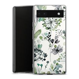 DeinDesign Handyhülle Eukalyptus Wasserfarbe Blumen Wild Grasses Eucalyptus, Google Pixel 6a Silikon Hülle Bumper Case Handy Schutzhülle, weiß