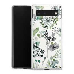 DeinDesign Handyhülle Eukalyptus Wasserfarbe Blumen Wild Grasses Eucalyptus, Google Pixel 6 Silikon Hülle Bumper Case Handy Schutzhülle, weiß