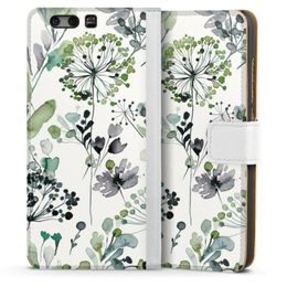 DeinDesign Handyhülle Eukalyptus Wasserfarbe Blumen Wild Grasses Eucalyptus, Huawei P10 Hülle Handy Flip Case Wallet Cover Handytasche Leder, weiß