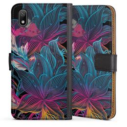 DeinDesign Handyhülle Neon Blumen bunt Neon Flower Power, Huawei Y5 (2019) Hülle Handy Flip Case Wallet Cover Handytasche Leder, schwarz