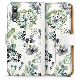 DeinDesign Handyhülle Eukalyptus Wasserfarbe Blumen Wild Grasses Eucalyptus, Huawei P20 Hülle Handy Flip Case Wallet Cover Handytasche Leder, weiß