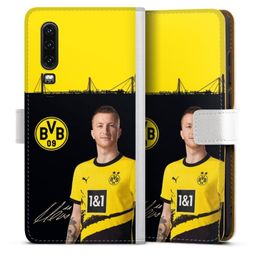 DeinDesign Handyhülle Borussia Dortmund Marco Reus BVB Marco Reus 23/24, Huawei P30 Hülle Handy Flip Case Wallet Cover Handytasche Leder, weiß
