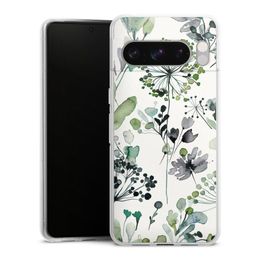 DeinDesign Handyhülle Eukalyptus Wasserfarbe Blumen Wild Grasses Eucalyptus, Google Pixel 8 Pro Silikon Hülle Bumper Case Handy Schutzhülle, weiß