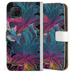 DeinDesign Handyhülle Neon Blumen bunt Neon Flower Power, Huawei P40 Lite Hülle Handy Flip Case Wallet Cover Handytasche Leder, weiß