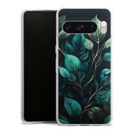 DeinDesign Handyhülle Eukalyptus Blätter schwarz Eucalyptus Dark Background, Google Pixel 8 Pro Silikon Hülle Bumper Case Handy Schutzhülle, weiß
