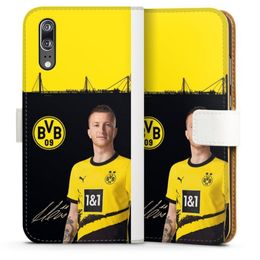 DeinDesign Handyhülle Borussia Dortmund Marco Reus BVB Marco Reus 23/24, Huawei P20 Hülle Handy Flip Case Wallet Cover Handytasche Leder, weiß