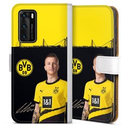 DeinDesign Handyhülle Borussia Dortmund Marco Reus BVB Marco Reus 23/24, Huawei P40 Hülle Handy Flip Case Wallet Cover Handytasche Leder, weiß