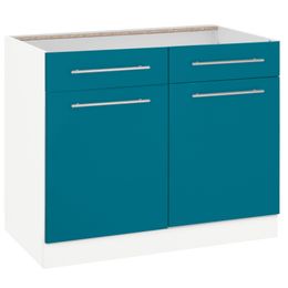 Wiho-Küchen Unterschrank WIHO KÜCHEN "Flexi2" Schränke Gr. B/H/T: 100 cm x 82 cm x 57 cm, blau (front: ozeanblau, korpus: weiß) Unterschränke