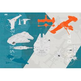 Komar Fototapete "Star Wars – Technical Plan" Tapeten Gr. B/L: 368 m x 254 m, Rollen: 8 St., bunt (blau, weiß, orange) Fototapeten Comic
