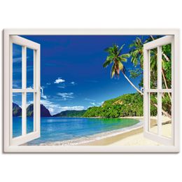 Wandbild Artland "Fensterblick Paradies" Bilder Gr. B/H: 100 cm x 70 cm, Leinwandbild Fensterblick, 1 St., weiß Kunstdrucke