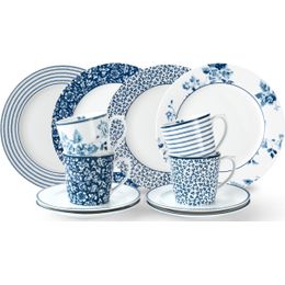 Kaffeeservice LAURA ASHLEY BLUEPRINT COLLECTABLES "Geschirr-Set, Service China Rose, Sweet Allysum, Floris, Candy Stripe" Geschirr-Sets Gr. 12 tlg., weiß (weiß, blau) Geschirr-Sets für 4 Personen