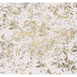 Komar Vliestapete "Golden Feathers" Tapeten Gr. B/L: 300 m x 280 m, Rollen: 1 St., goldfarben (gold, weiß) Blumentapeten